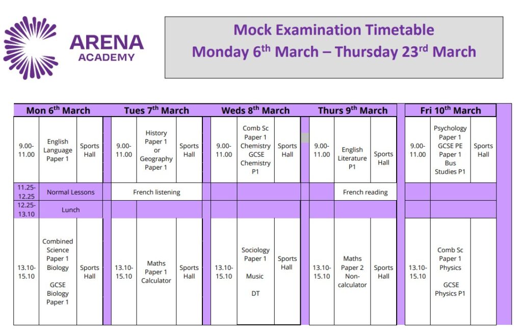 Year 11 Examinations - Arena Academy