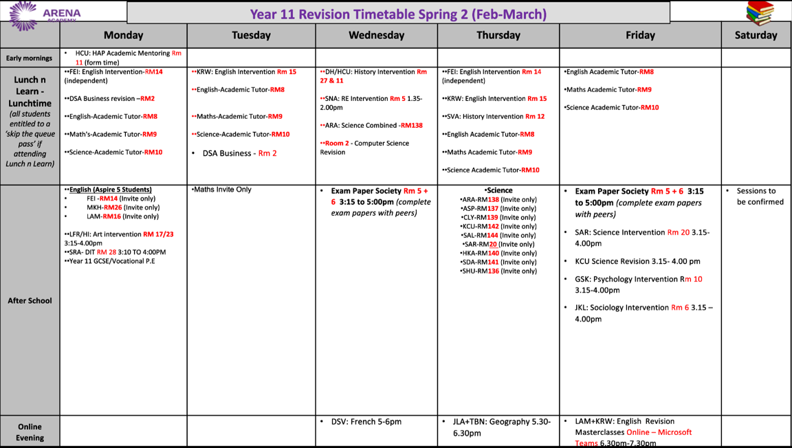 Year 11 Examinations - Arena Academy